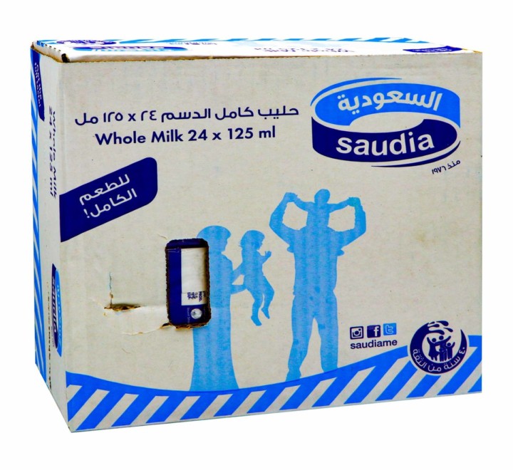 Saudia Whole Milk 24 x 125ml Buy online in Bahrain - Dukakeen.com