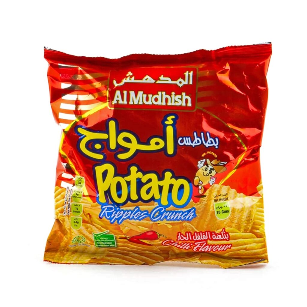Al Mudhish Potato Ripples Crunch Chilli Flavour 15g - Dukakeen.com